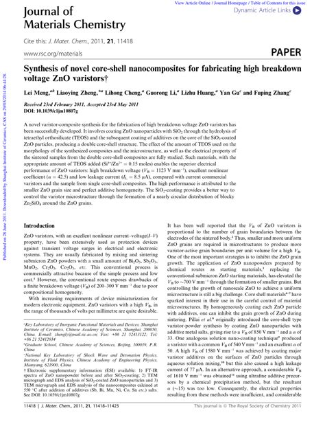 Pdf Synthesis Of Novel Core Shell Nanocomposites For Fabricating High