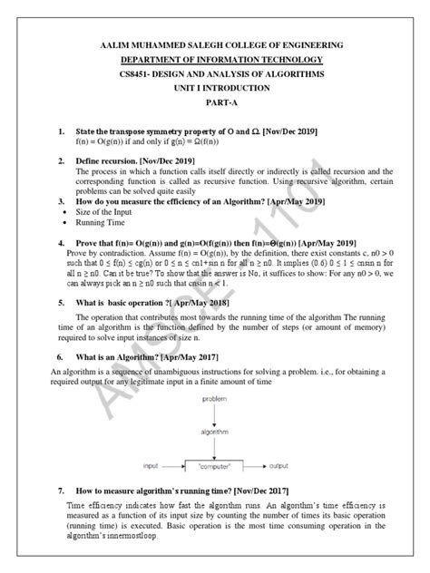 Cs8451 Design And Analysis Of Algorithms Question Bank Watermark Pdf Pdf Dynamic