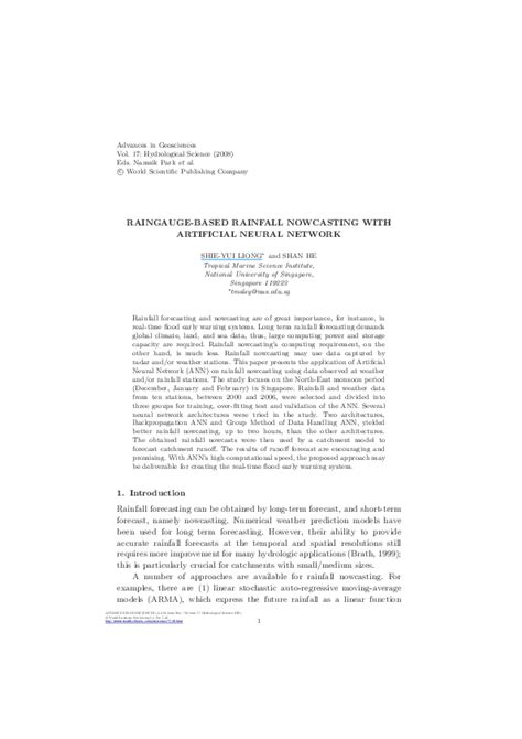 Pdf Raingauge Based Rainfall Nowcasting With Artificial Neural Network