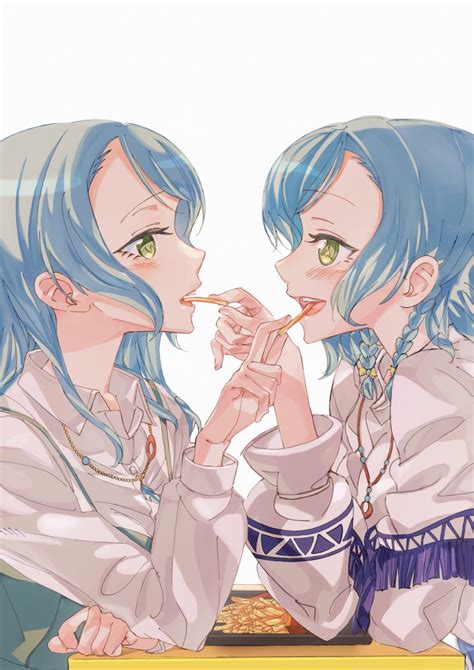 Safebooru 2girls Aqua Hair Bang Dream Bead Necklace Beads Blush