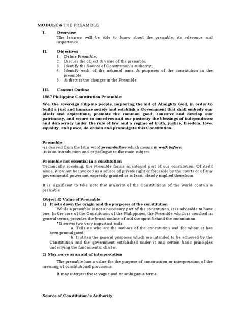 Module 6 Preamble Pdf Constitution Rule Of Law