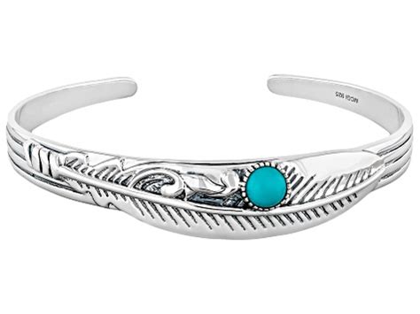 Sleeping Beauty Turquoise Sterling Silver Feather Cuff Bracelet