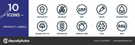 Product Labels Outline Icon Set Includes Thin Line Contain Nut Stock Vector Image By ©free