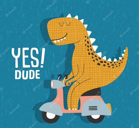 Premium Vector Cartoon Dinosaur Riding A Motorcycle Cute Dino On A