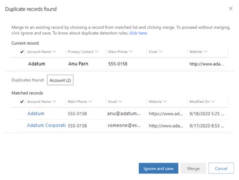 使用 Microsoft Dataverse 检测重复记录并合并 Power Platform Microsoft Learn