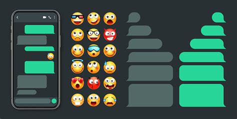 스마트폰 메시징 앱 이모티콘이 있는 사용자 인터페이스 Sms 텍스트 프레임입니다 채팅 화면 녹색 메시지 풍선 커뮤니케이션을 위한 문자 메시지 앱 소셜 미디어 응용 프로그램