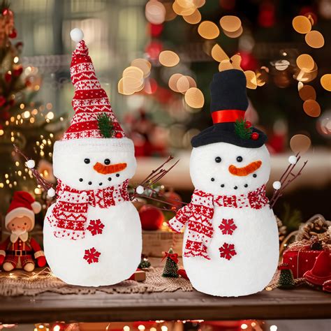Nerosun 2 Pack Christmas Plush Snowman Table Decorations Collectible Snowman Doll