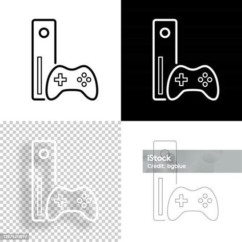 게임 패드와 게임 콘솔 디자인 아이콘입니다 빈 흰색 및 검은색 배경 선 아이콘 Brand Name Video Game에 대한
