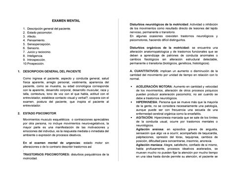 Ejemplo De Examen Mental En Psicologia