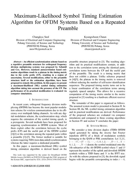 pdf maximum likelihood symbol timing estimation algorithm for ofdm