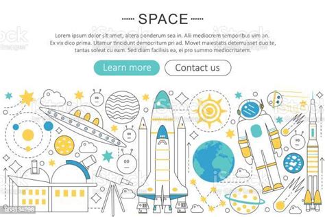 벡터 우아한 얇은 라인 플랫 현대 디자인 오픈 공간 탐구 기술 개념 웹 사이트 헤더 배너 요소 레이아웃입니다 프리젠 테이션 전단지 및 포스터 개발에 대한 스톡 벡터 아트 및