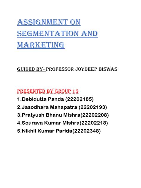Assignment On Segmentation And Marketing Pdf