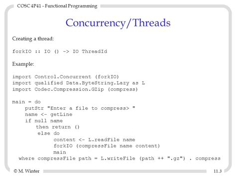 M Winter COSC 4P41 Functional Programming Further Features Of