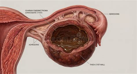 Ovarian Endometrioma Chocolate Cyst Cross Section Shows Thick Fibrous