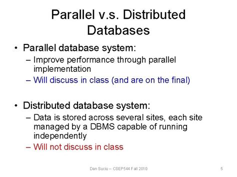 Lecture 10 Parallel Databases Wednesday December 1 St