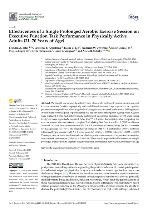 Pdf Effectiveness Of A Single Prolonged Aerobic Exercise Session On Executive Function Task