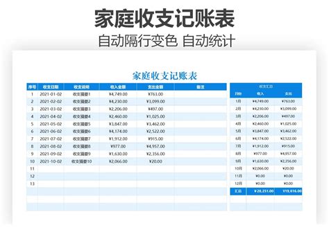 家庭收支记账表excel模板柚墨yomoer