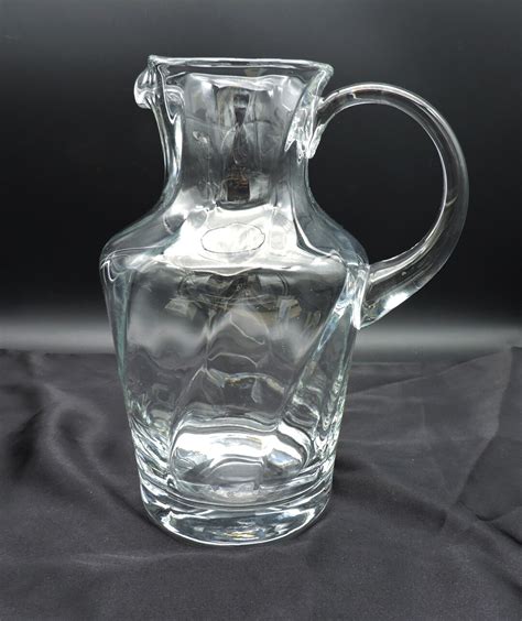 Krosno Poland Hand Blown Glass 64 Oz Pitcher With Ice Lip Made Etsy