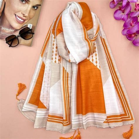 خرید و قیمت شال نخی تابستانی سبک و خنک کرم نارنجی ترند و شیک با