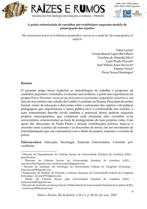 PDF A práxis extensionista de cursinhos pré vestibulares enquanto