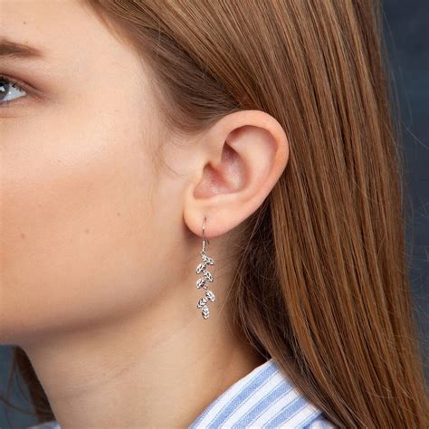 Silver Multi Leaves Hanging Earrings By Attic