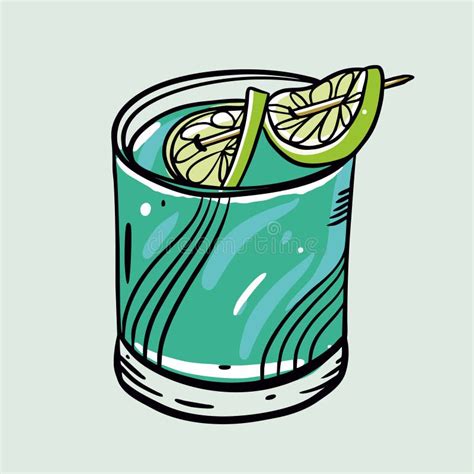Blue Devil Cocktail Cartoon Flat Vector Illustration Isolated On Soft Green Background Stock