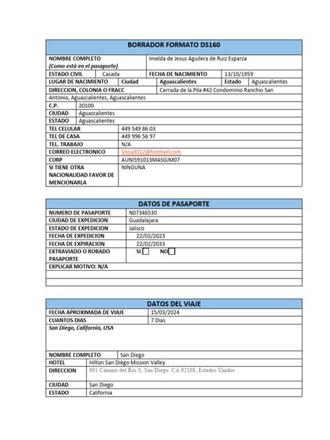 Informacion Renovacion Ds160 Imelda De Jesus Aguilera Najera Pdf