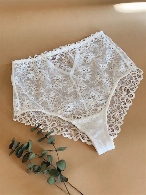 Lace Lingerie Set White Bralette High Panties Nude Etsy