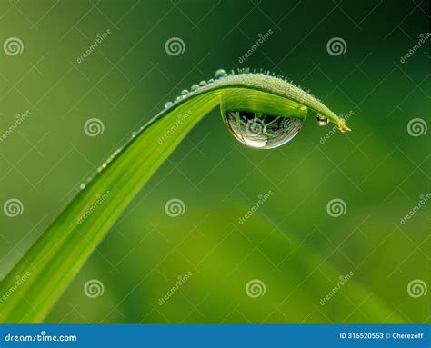 Dewdrop Refraction On Green Blade Of Grass Stock Image Image Of
