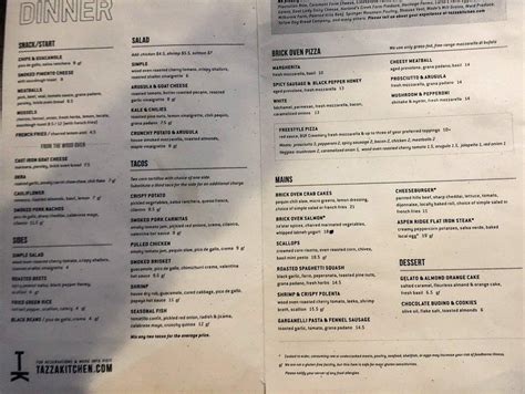 Menu At Tazza Kitchen Village District Pub And Bar Raleigh