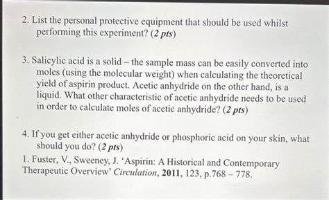 Solved Lab 4 Synthesis Of Aspirin Name Pre Lab Exercise