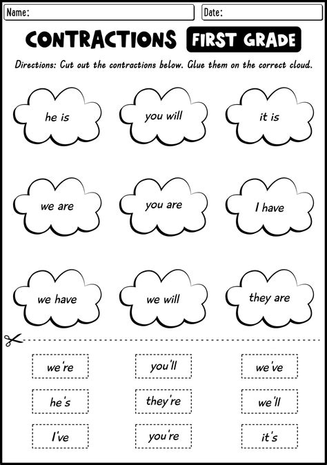 First Grade Contraction Worksheets Contraction Worksheet Contractions Activities 2nd Grade
