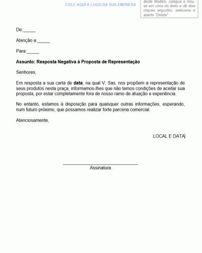 Exemplo De Carta Resposta Negativa Proposta De Representa O Por Estar