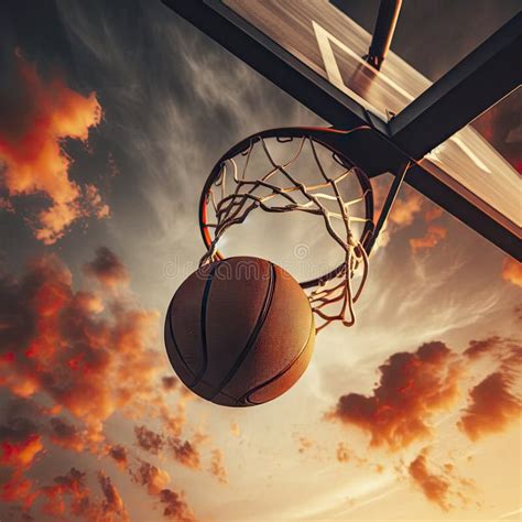 Ball In A Basketball Basket Ai Generative Stock Illustration