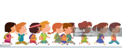 아이들이 달리고 학교로 돌아간다 아이에 대한 스톡 벡터 아트 및 기타 이미지 아이 걷기 한 줄로 Istock