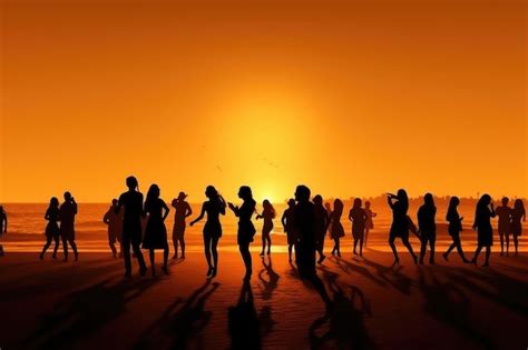 Premium Ai Image Silhouettes Of People Dancing Summer Beach Party Concept