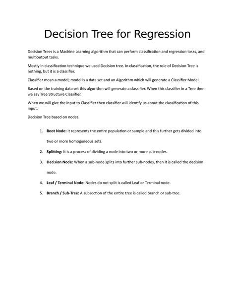 Decision Tree For Regression Decision Tree For Regression Decision
