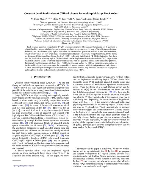 Pdf Constant Depth Fault Tolerant Clifford Circuits For Multi Qubit Large Block Codes