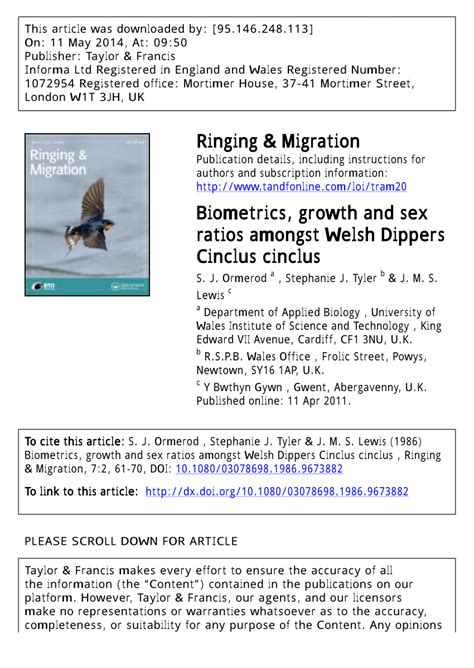 Pdf Biometrics Growth And Sex Ratios Amongst Welsh Dippers Cinclus