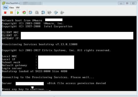 error when booting target devices vdisk file access permission denied