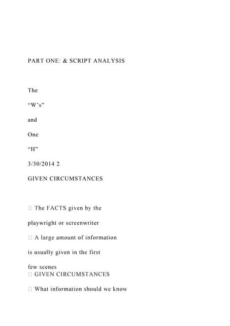 part one and script analysisthe w s” and o docx