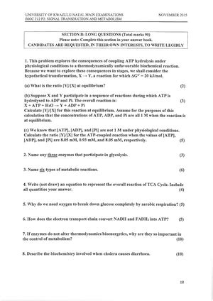 Past Exam Papers 2017 And 2018 BIOC212 UKZN Studocu