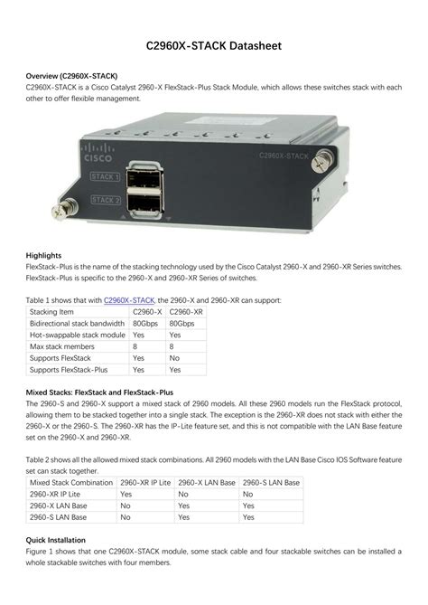 Ppt Cisco Catalyst 2960 X Flexstack Plus Stack Module Datasheet