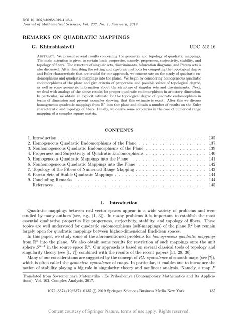 Remarks On Quadratic Mappings