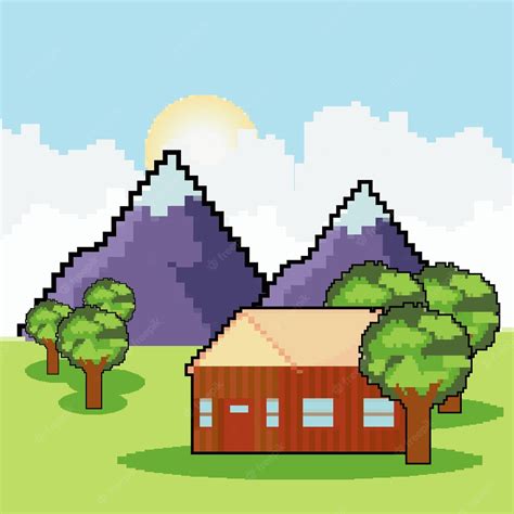 Cartaz De Paisagem De 8 Bits Vetor Premium