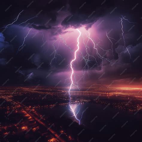 Premium Ai Image Lightning Flashes Over Buildings
