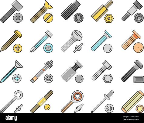 Screw And Bolt Building Accessory Icons Set Vector Stock Vector Image