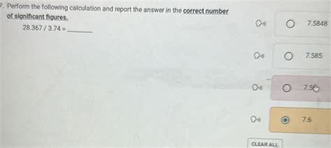 Solved 7 Perform The Following Calculation And Report The Answer In