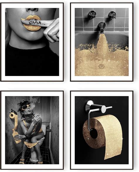 Admmixoo Bathroom Decor Wall Art Prints Glam Glitter Tissue Black Gold