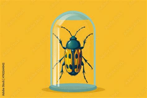 A Bug Is Trapped Inside A Glass Case Displayed Against A Vibrant